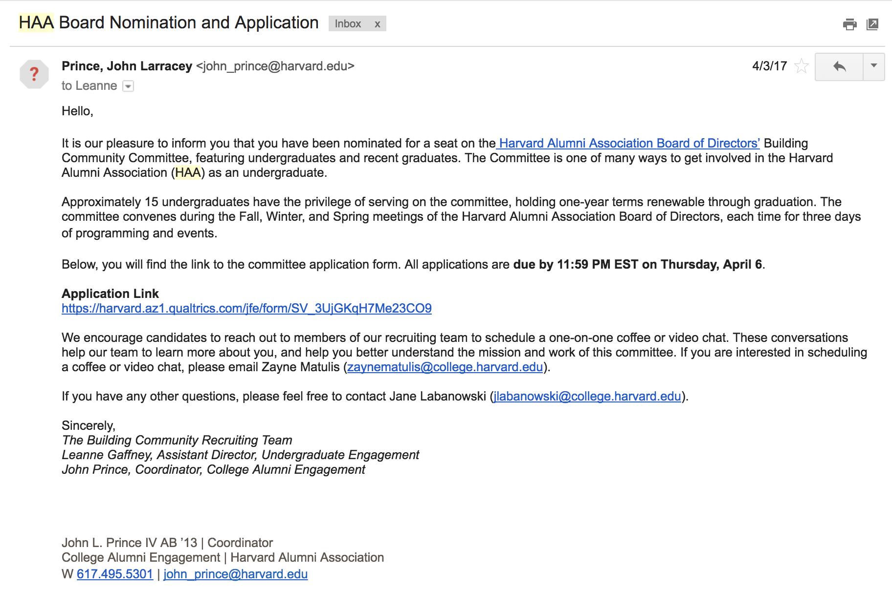 How'd you get on the Alumni Association? Great question, not sure I ...