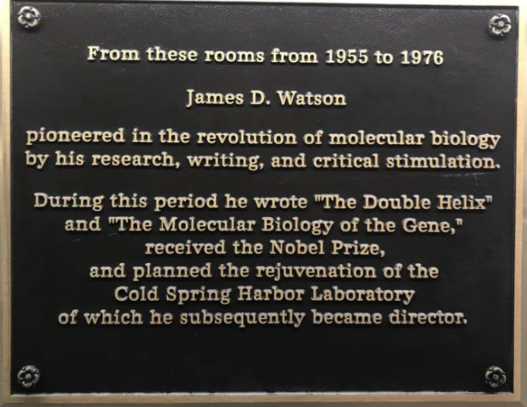 Plaque on the third floor of the Bio Labs.